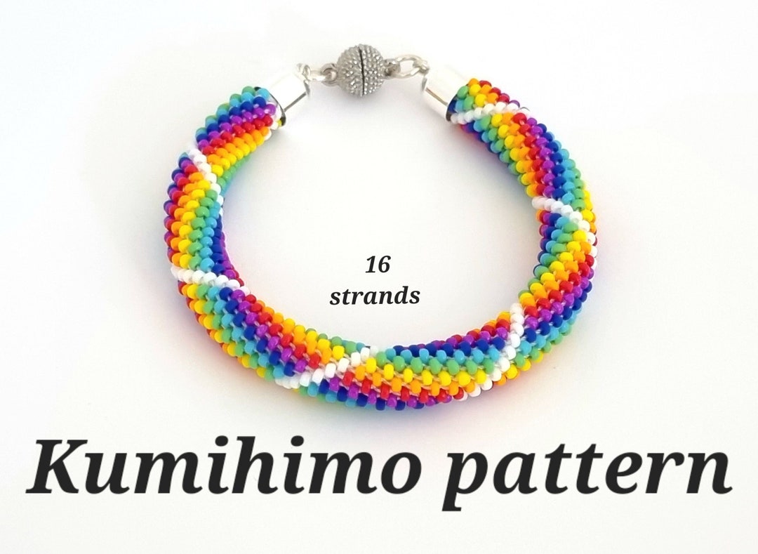 16 Strand Beaded Kumihimo Rainbow Bracelet PDF Pattern and Tutorial Instant Download Seed Bead ...