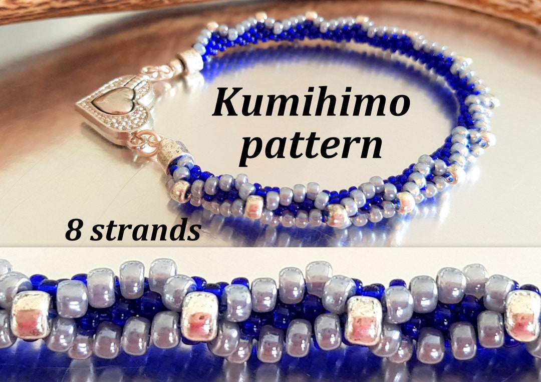 8 Strands Beaded Kumihimo Pattern Tutorial Blue Silver Seed Beads ...