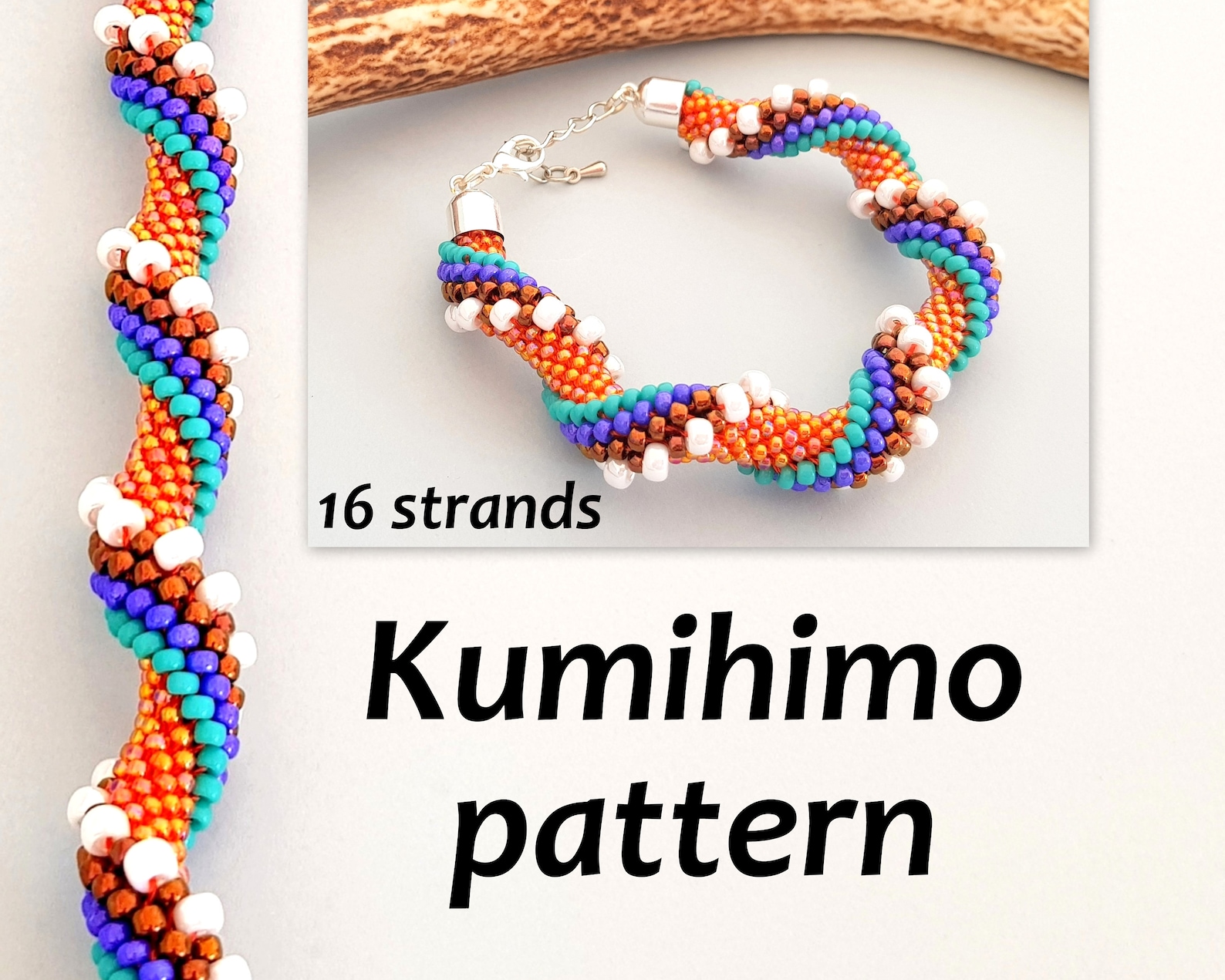 16 Strands Beaded Kumihimo Bracelet Instant Download PDF Pattern and ...