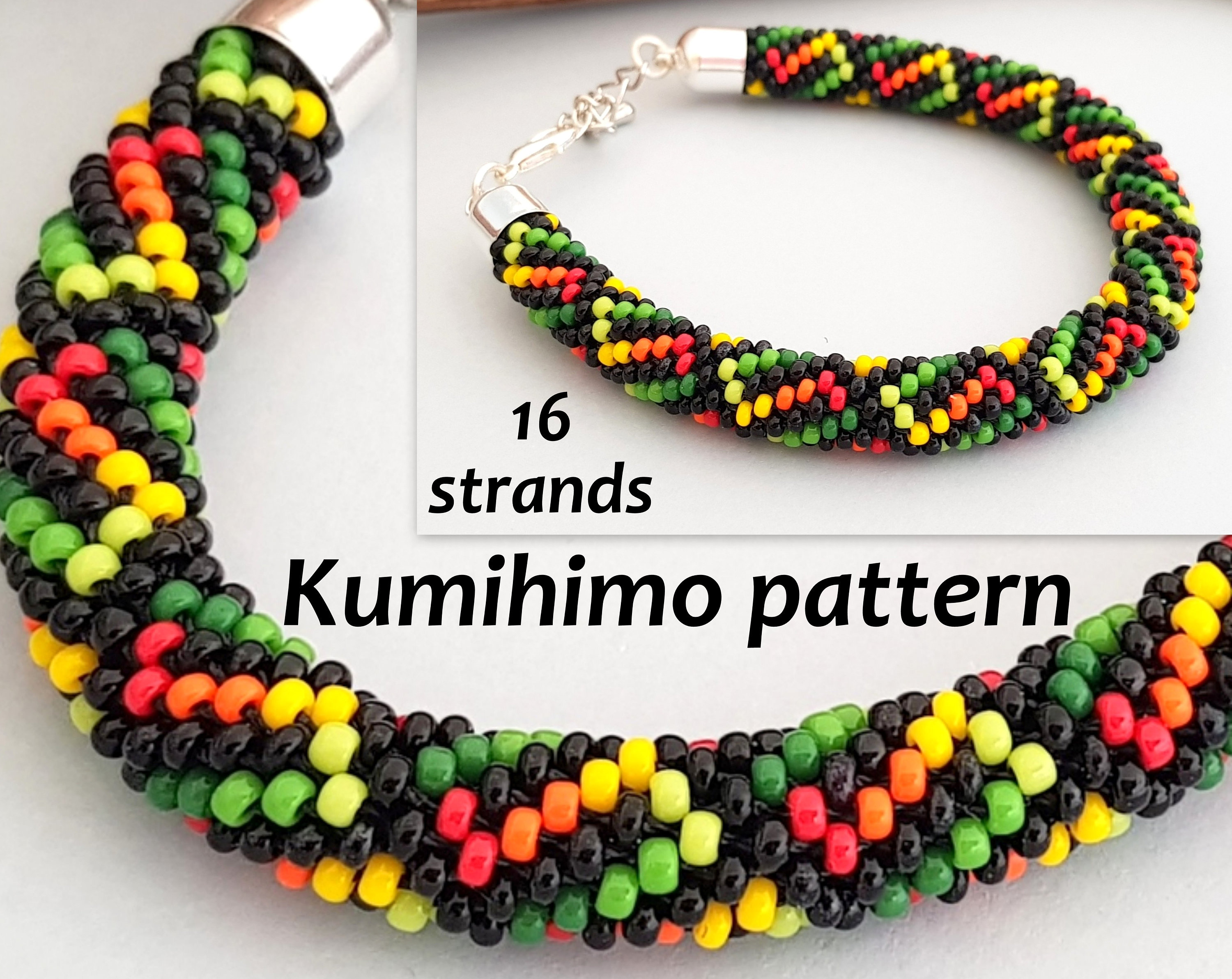 16 Strand Beaded Kumihimo Pattern Step by Step Full Tutorial Seed Bead ...