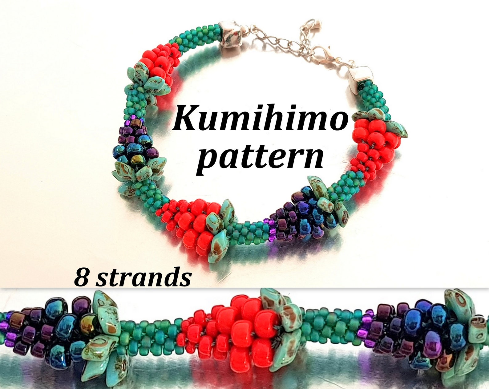 8 Strand Beaded Kumihimo PDF Pattern Tutorial Seed Beads Bracelet Braid ...