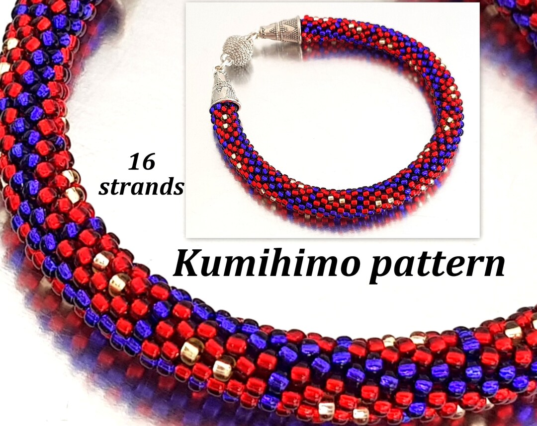 Pattern and Tutorial Beaded Kumihimo Bracelet 16 Strands Seed Beads ...