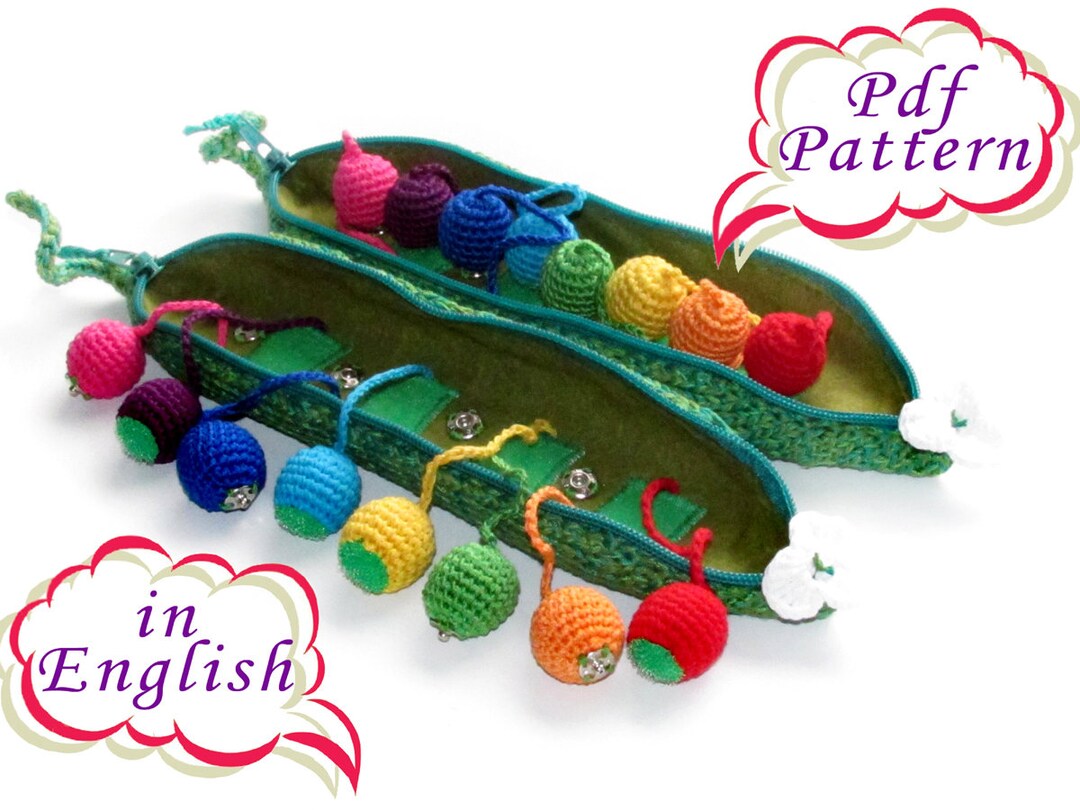 Pattern PDF in English Rainbow Pea Pod Crochet Knitted Zip Buttons ...