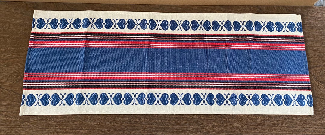 Vintage Swedish Table Runner Odin Sweden Red White Blue Scandinavian ...