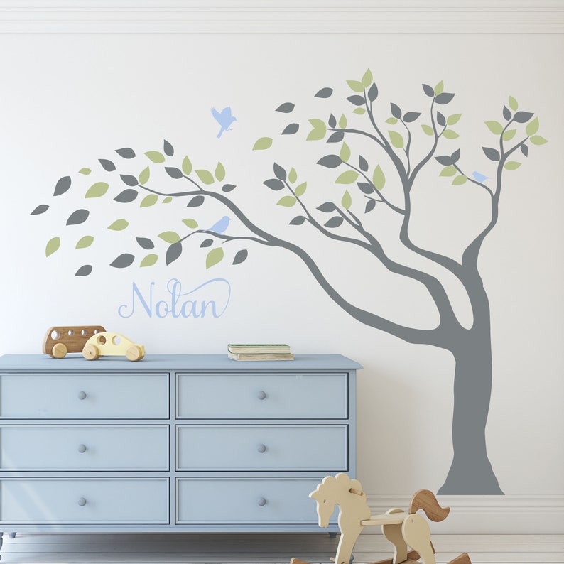 Wind blown large tree with wall decal Personalize with name | Etsy