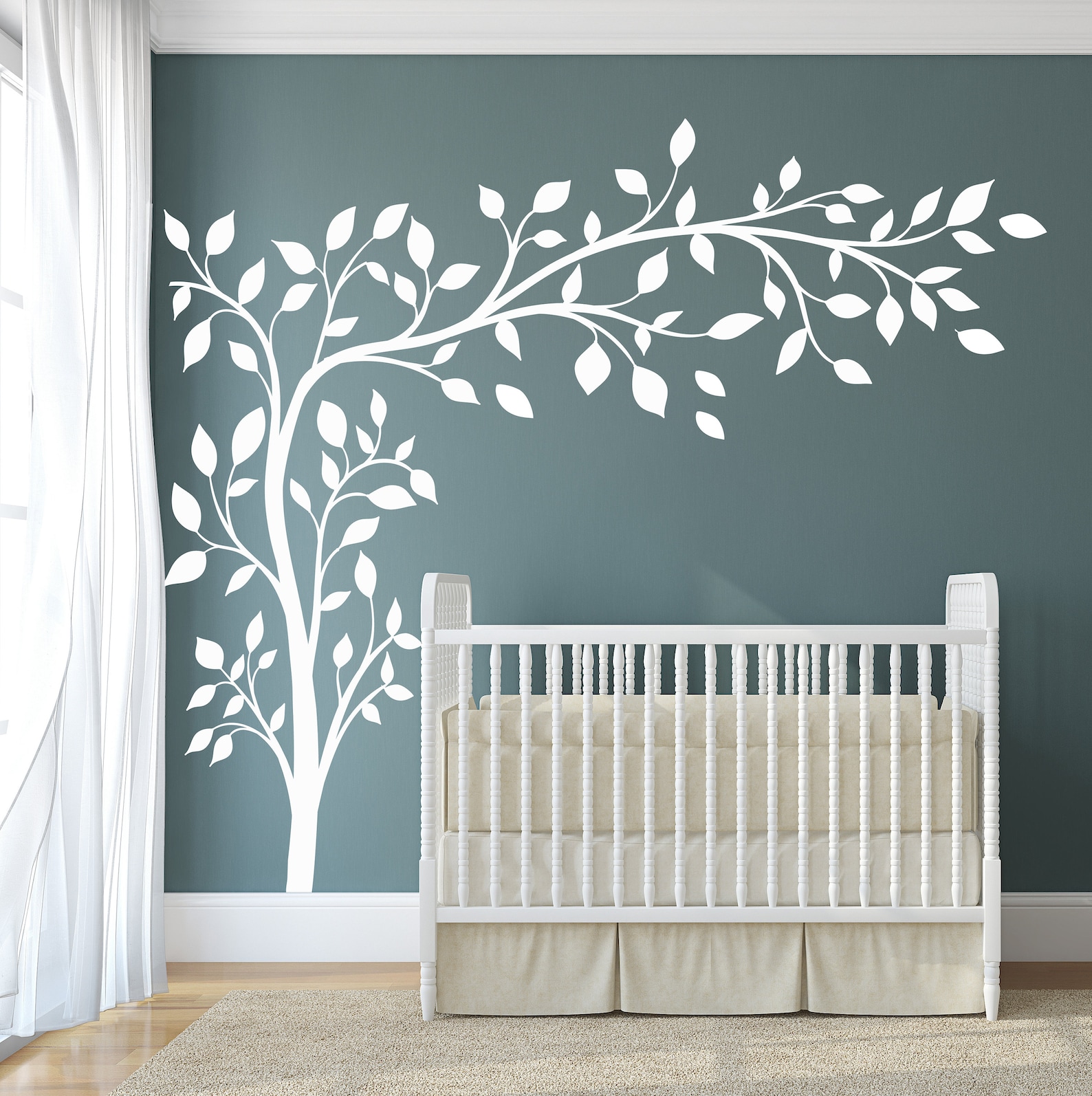 Leaning Large Tree With Leaves Vinyl Wall Decal Choose Color - Etsy