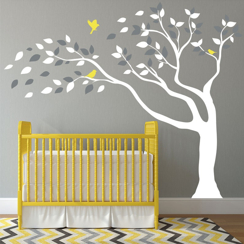 Wind blown large tree with wall decal Personalize with name | Etsy