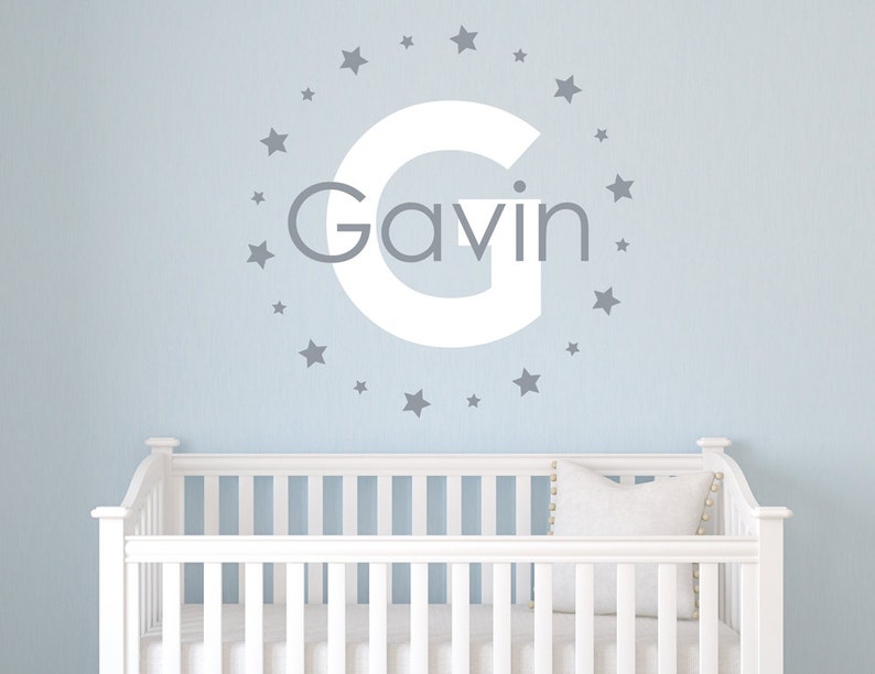 Monogram Name Star Decal LARGE Wall Decal, Choose Colors Font Name ...
