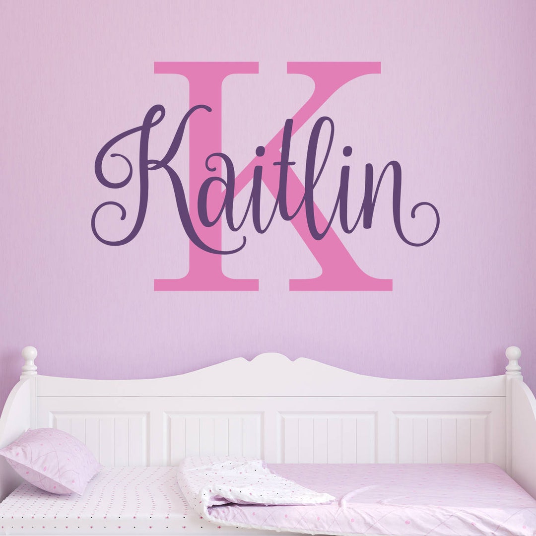 Cute Name and Initial Vinyl Wall Decal Gold Swirly Custom Colors Font ...