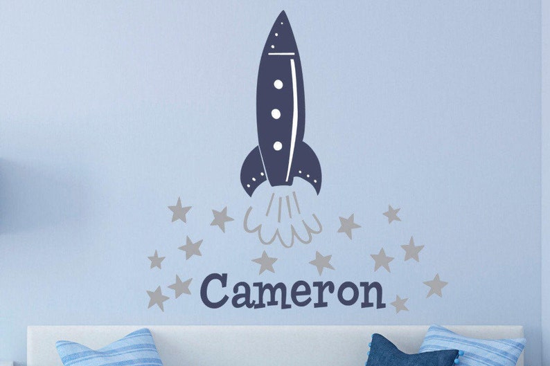 Space Wall Decal Rocket Name Large More FONT COLOR choices | Etsy