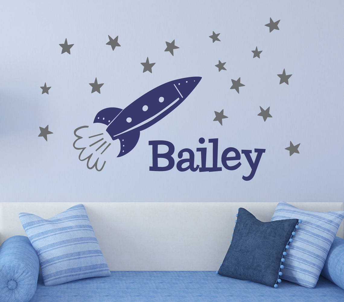 Space Wall Decal, Rocket Name Large, More FONT COLOR Choices, Space ...