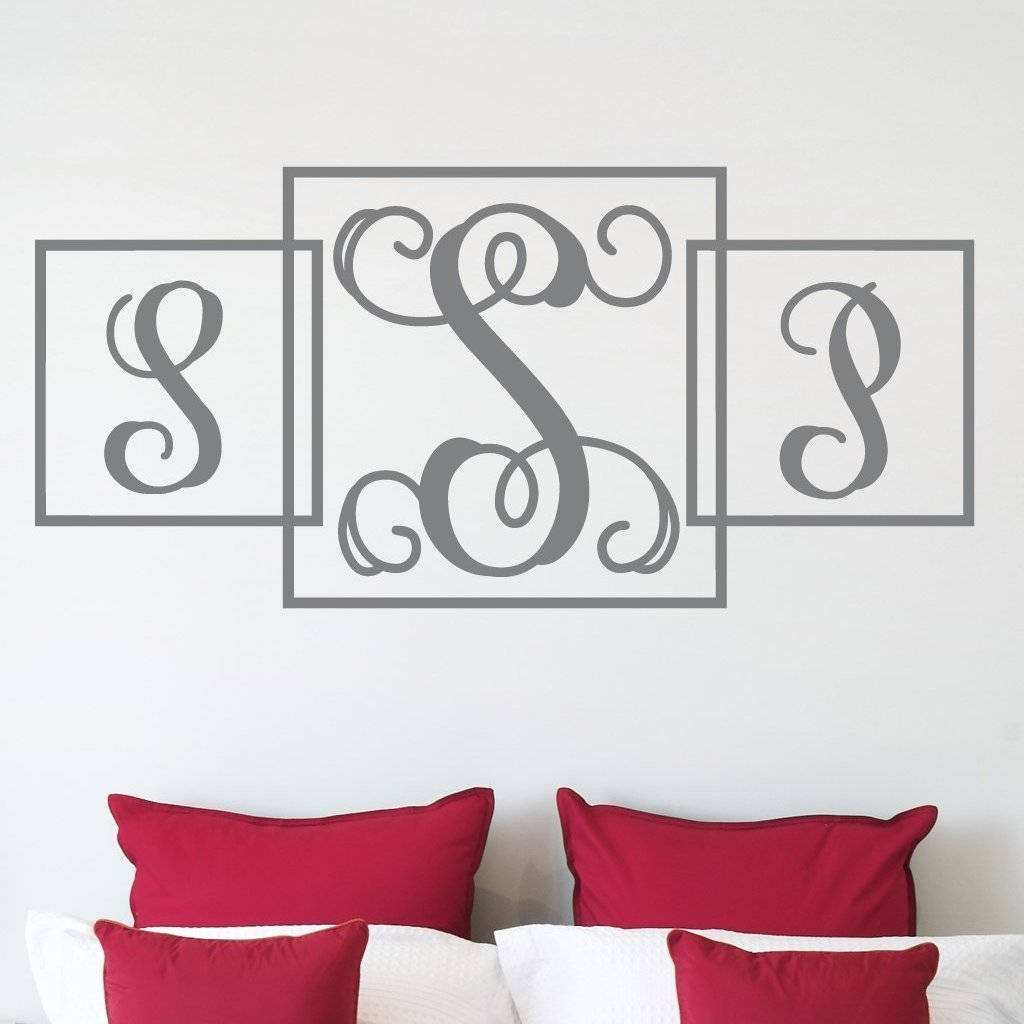 Monogram Wall Decal LARGE Three Square Fancy MONOGRAM Decal | Etsy