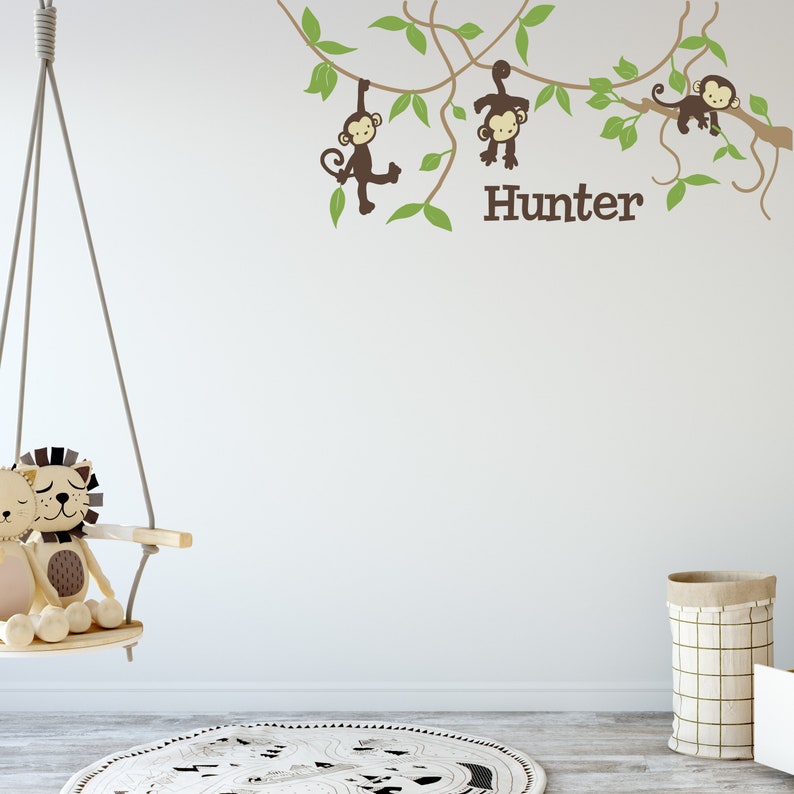 Monkey Personalized Name LARGE MONKEY Vine Mural Wall Decal | Etsy
