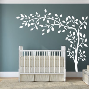 Leaning Large Tree With Leaves Vinyl Wall Decal Choose Color | Etsy