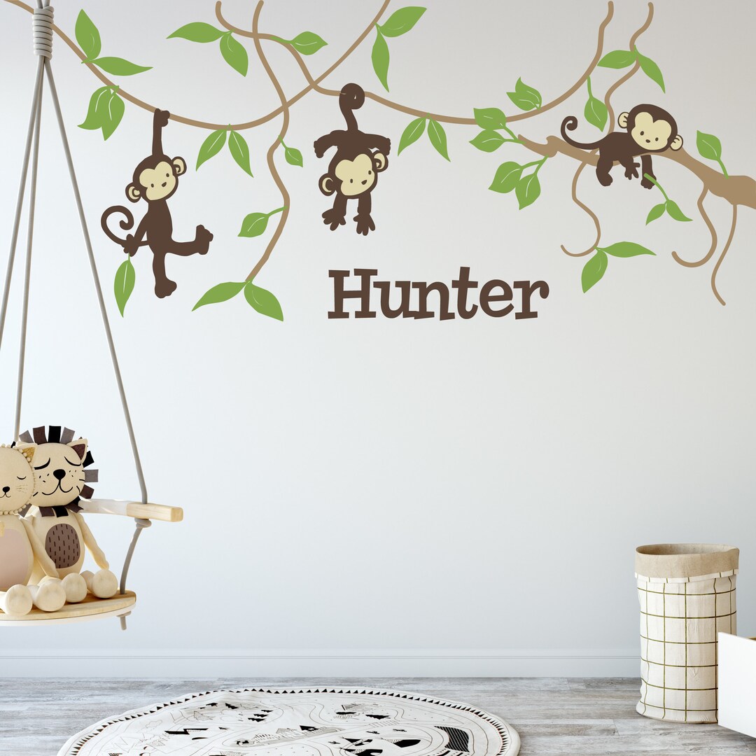 Monkey Personalized Name LARGE MONKEY Vine Mural Wall Decal, Monkeying ...