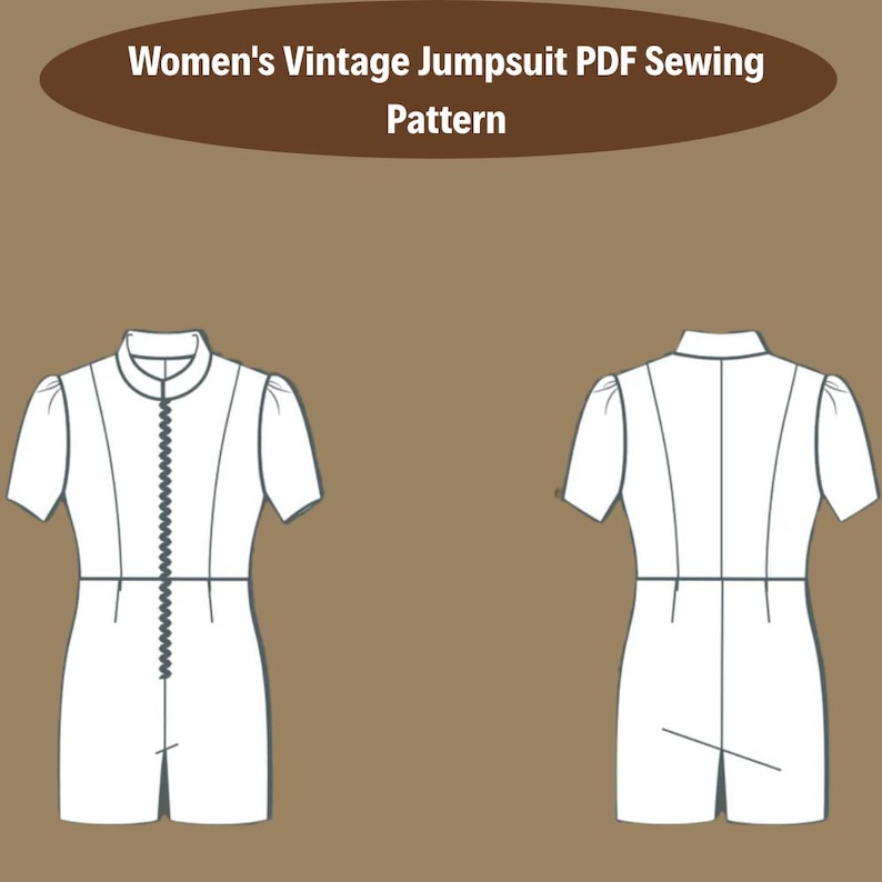 Women Jumpsuit Romper, Sewing Pattern, Puff Sleeve, Women's Vintage ...