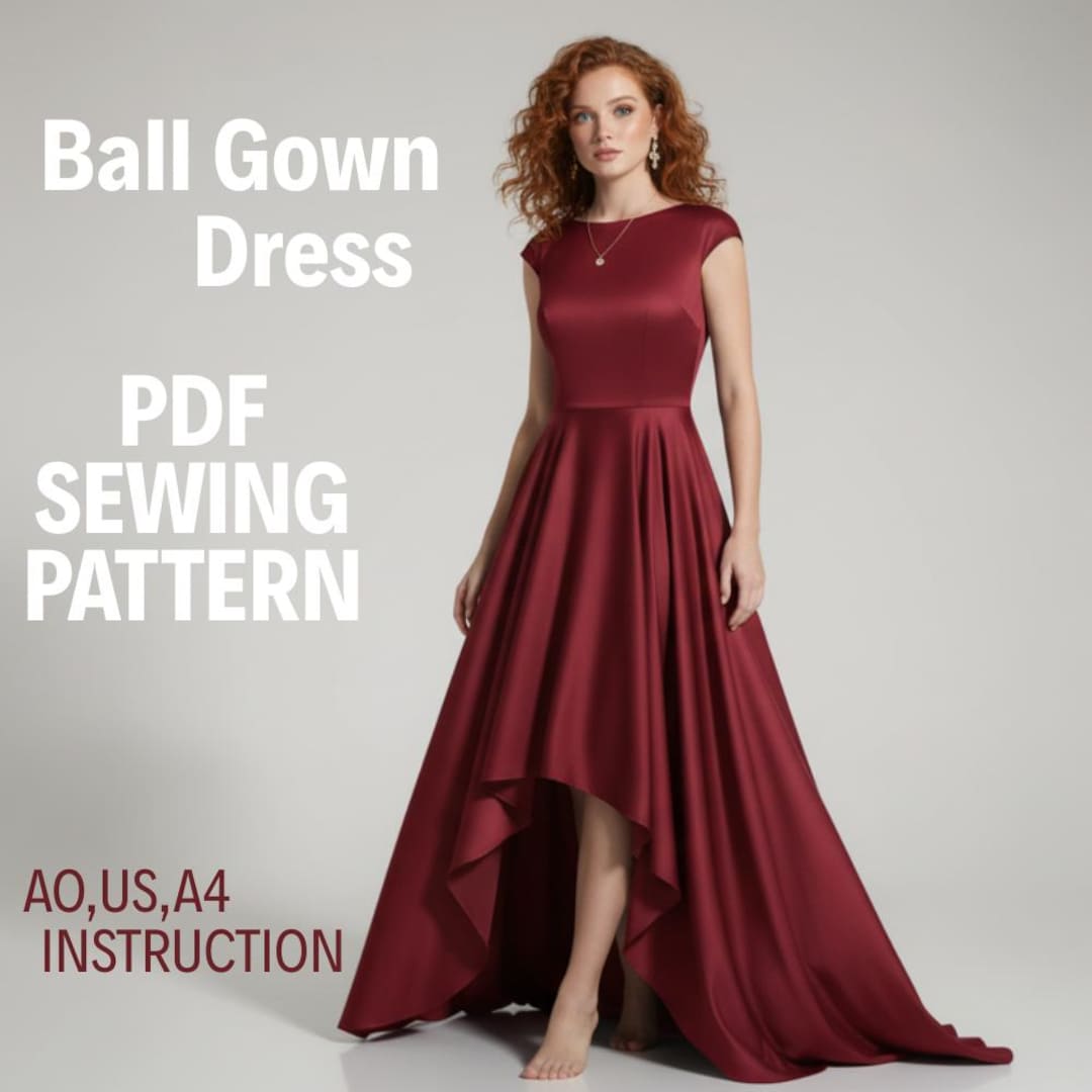 Digital Sewing Pattern Hi-low Ballgown, Plus Size Prom Dress, PDF ...