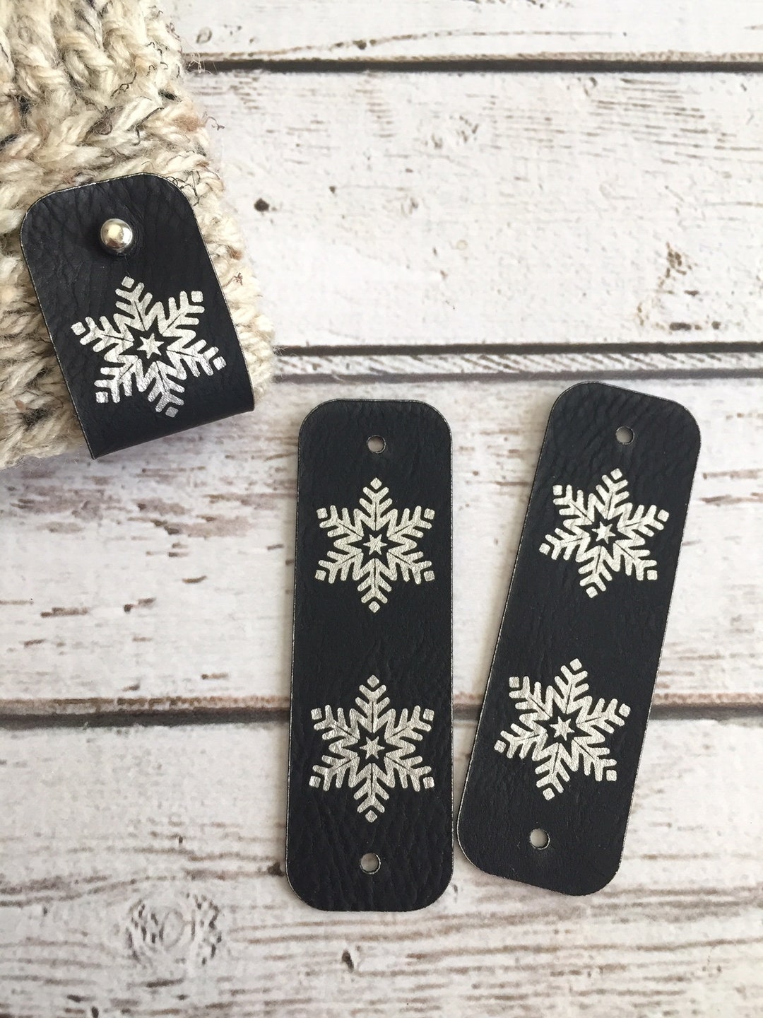 Faux Leather Tag, Rivet Tag, Snowflake, Custom Tag, Fabric Custom Tag ...