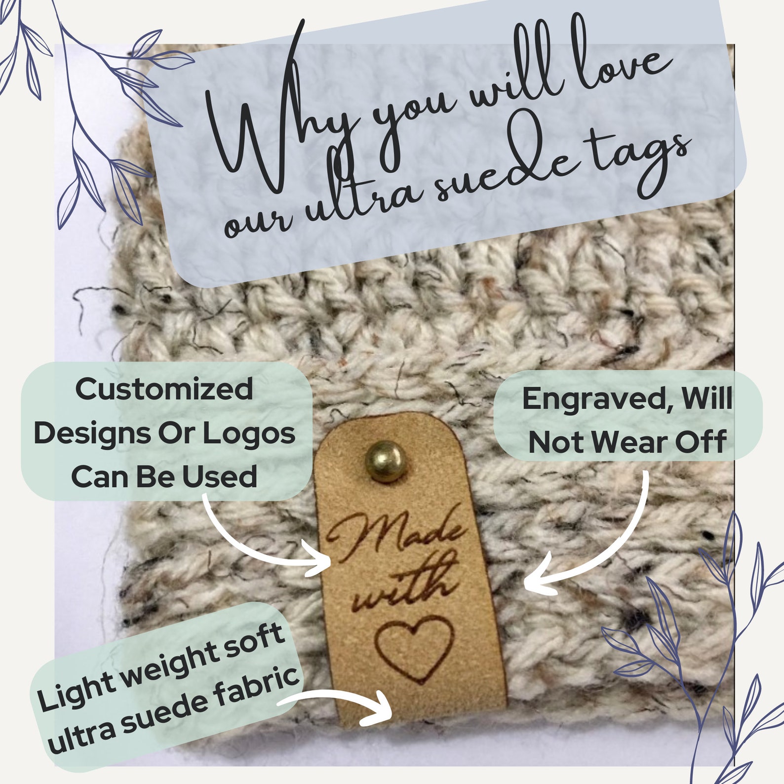 Custom Tag, Ultra Suede, Tag, Fabric Custom Tag, Personalized, Suede ...
