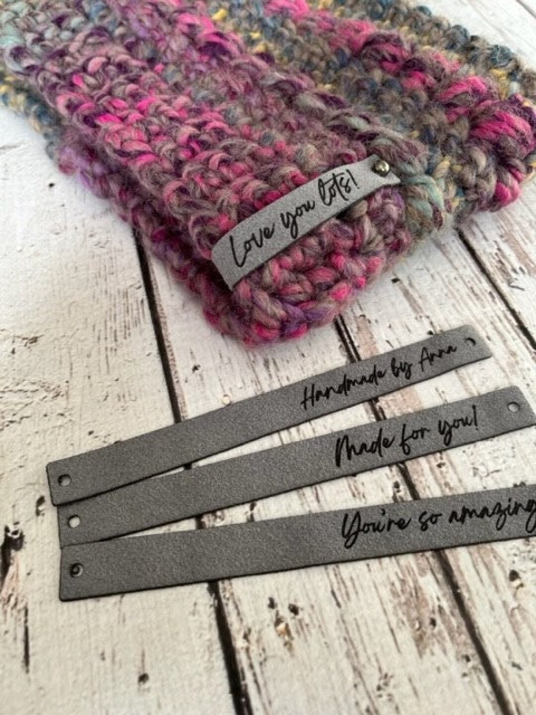 Long Skinny Tag, Faux Suede Tag, Rivet Tag, Custom Tag, Fabric Custom ...