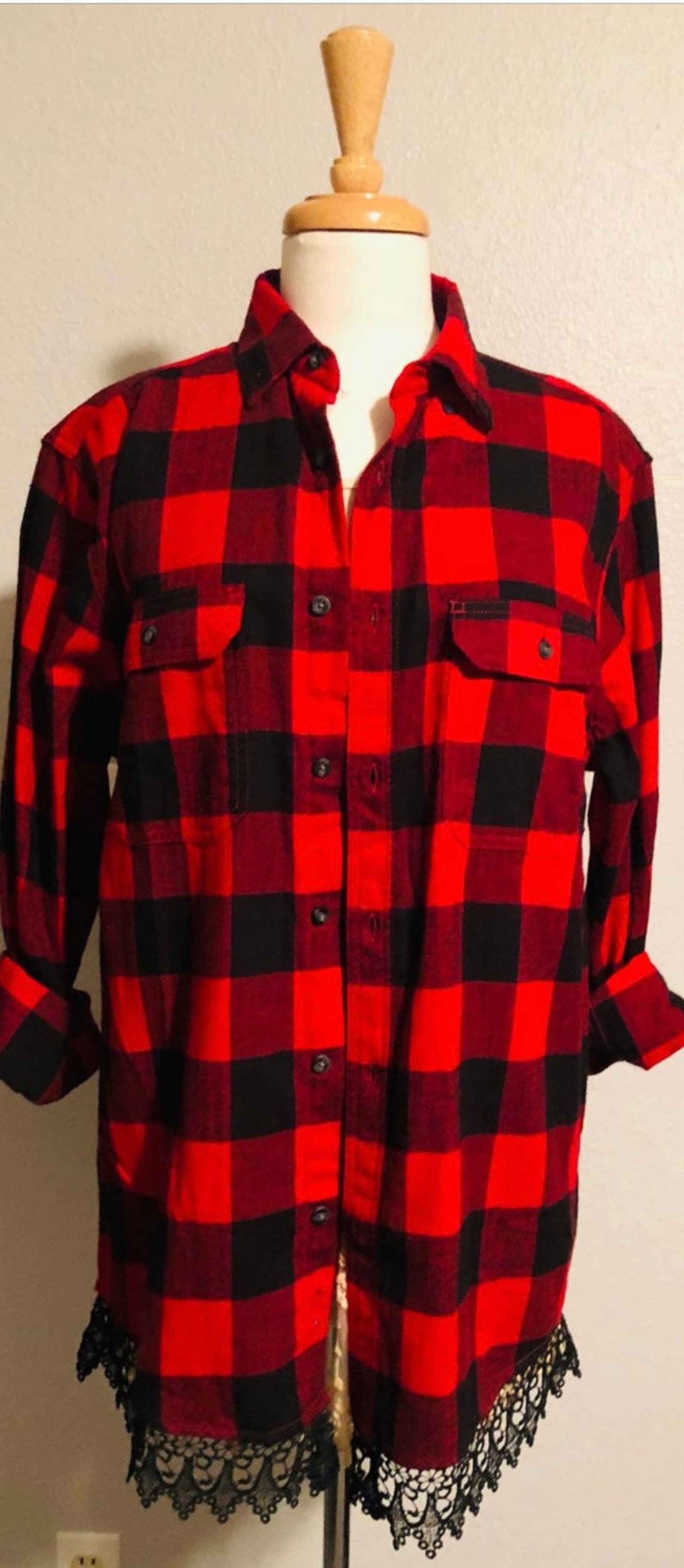 CUSTOM MEDIUM up Cycled Flannel With Lace - Etsy