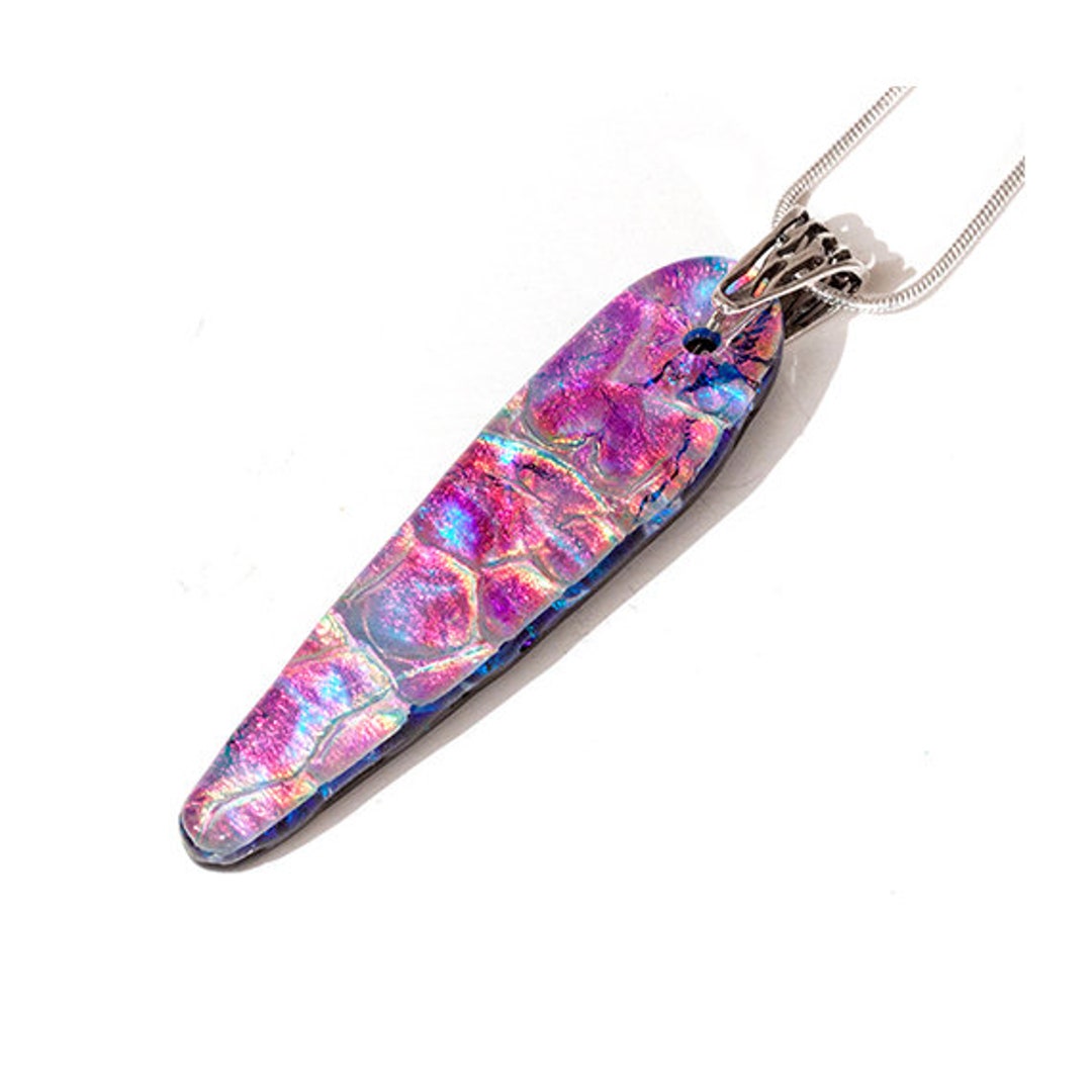 Pink Dichroic, Pink Pendant, Blue Necklace, Dichroic Jewelry, Dichroic ...