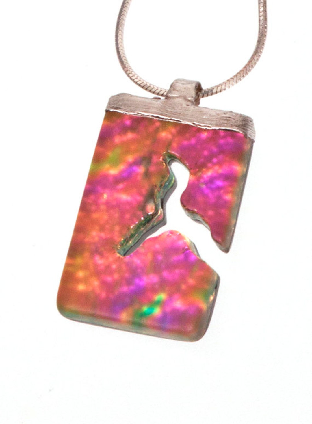 Pink Dichroic Pendant, Pink Glass Pendant, Pink Necklace, Iridescent ...