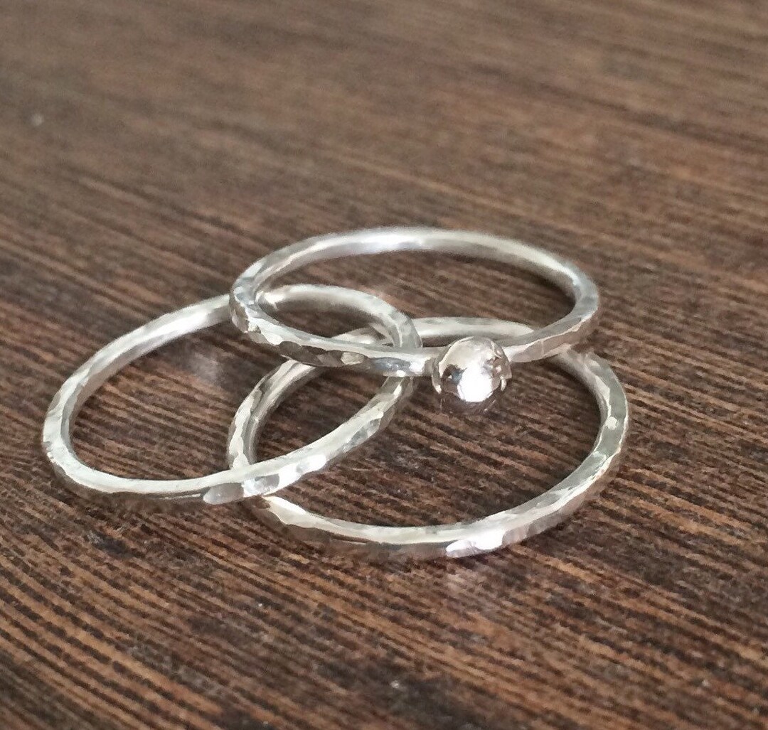Silver Stacking Rings, Stacking Ring Set, Simple Stacking Ring, Beaten ...