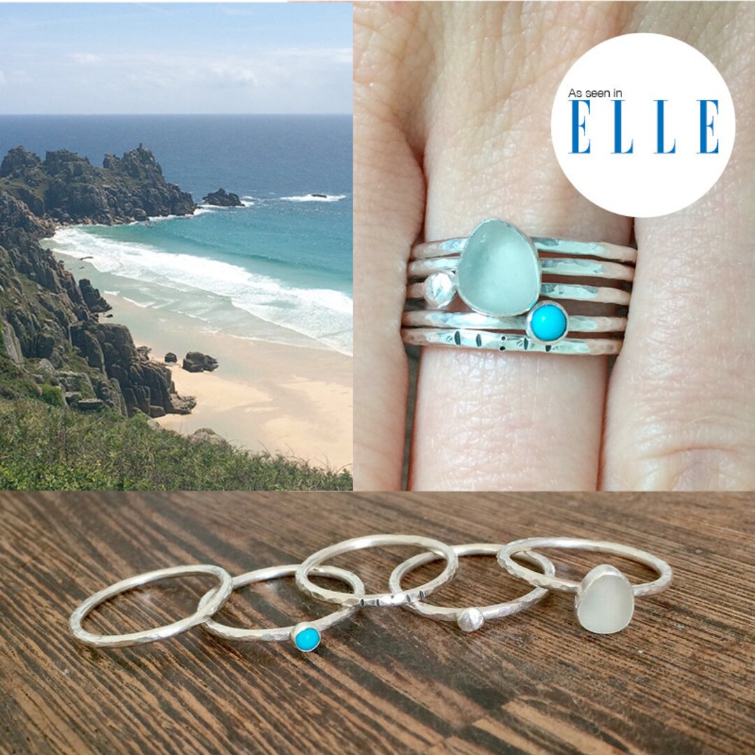 Sea Glass Stacking Ring Set, Delicate Stacking Ring Set, Sea Glass ...