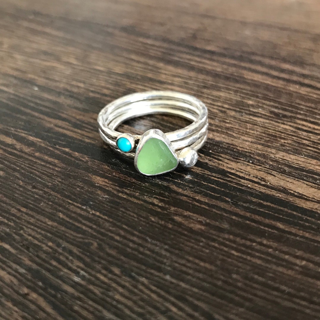 Sea Glass Ring, Set of Rings, Seaglass Ring, Gift for Wife, Stacking ...