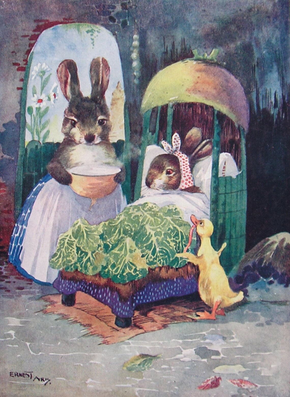 The Sick Rabbit Original Antique Children's Print by - Etsy