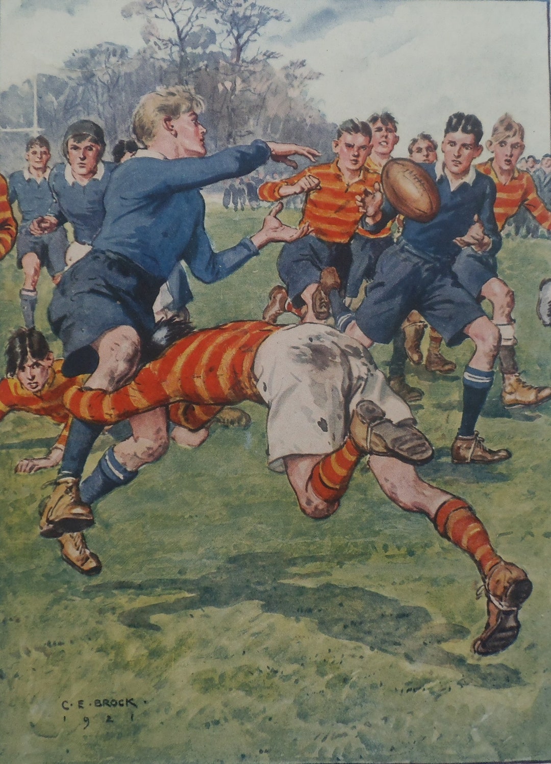 Antique Rugby Art Print - Rugby Match - Rugger Print - A Great Tackle ...