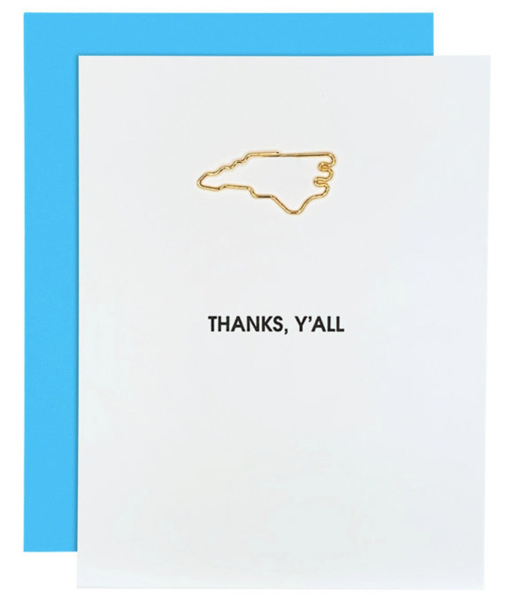 Thanks Y'all North Carolina Paper Clip Letterpress Card - Etsy
