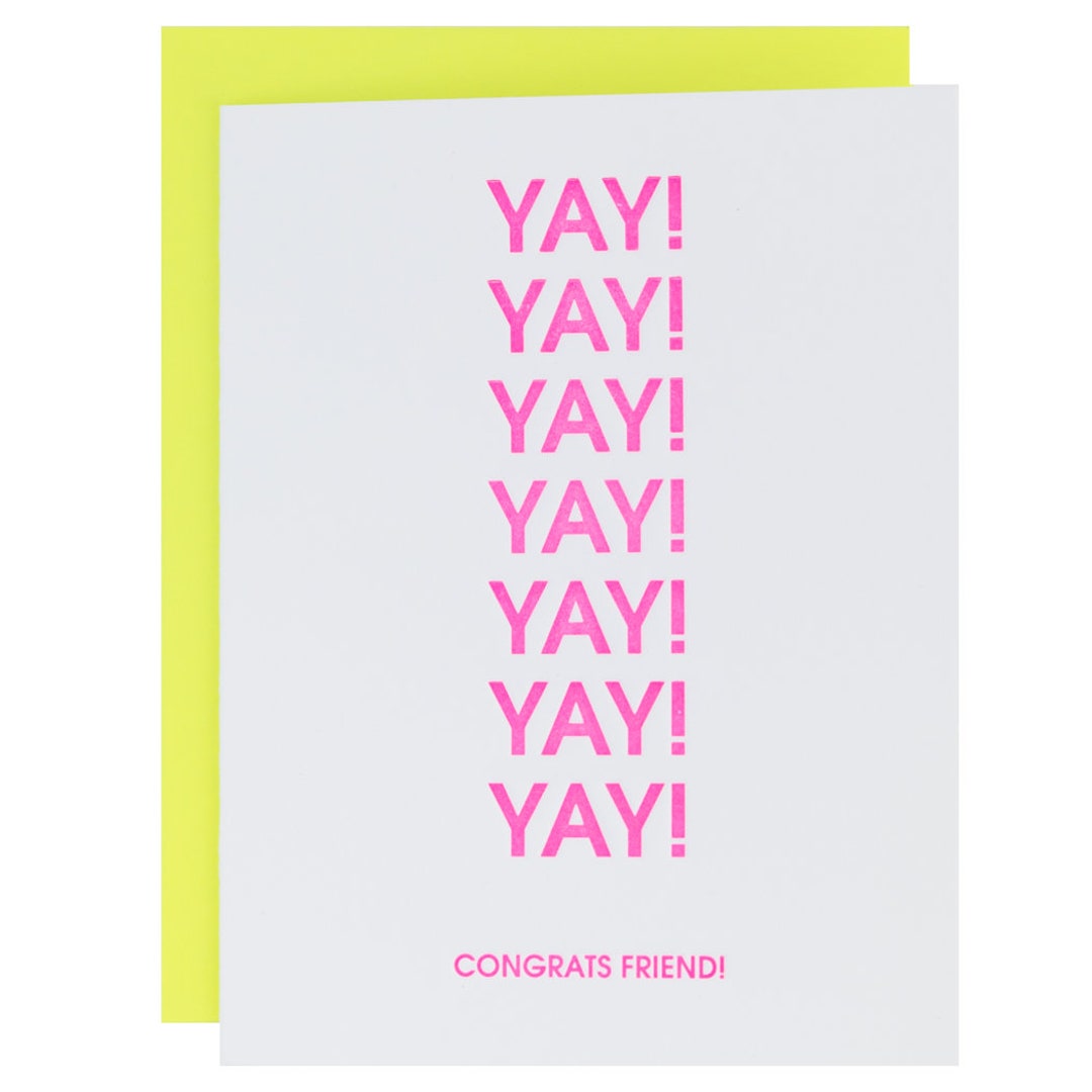 Yay! Yay! Yay! Congrats Friend!- Letterpress Card - Etsy