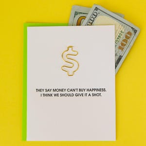 Money Can't Buy Happiness - Paper Clip Letterpress Card - Etsy