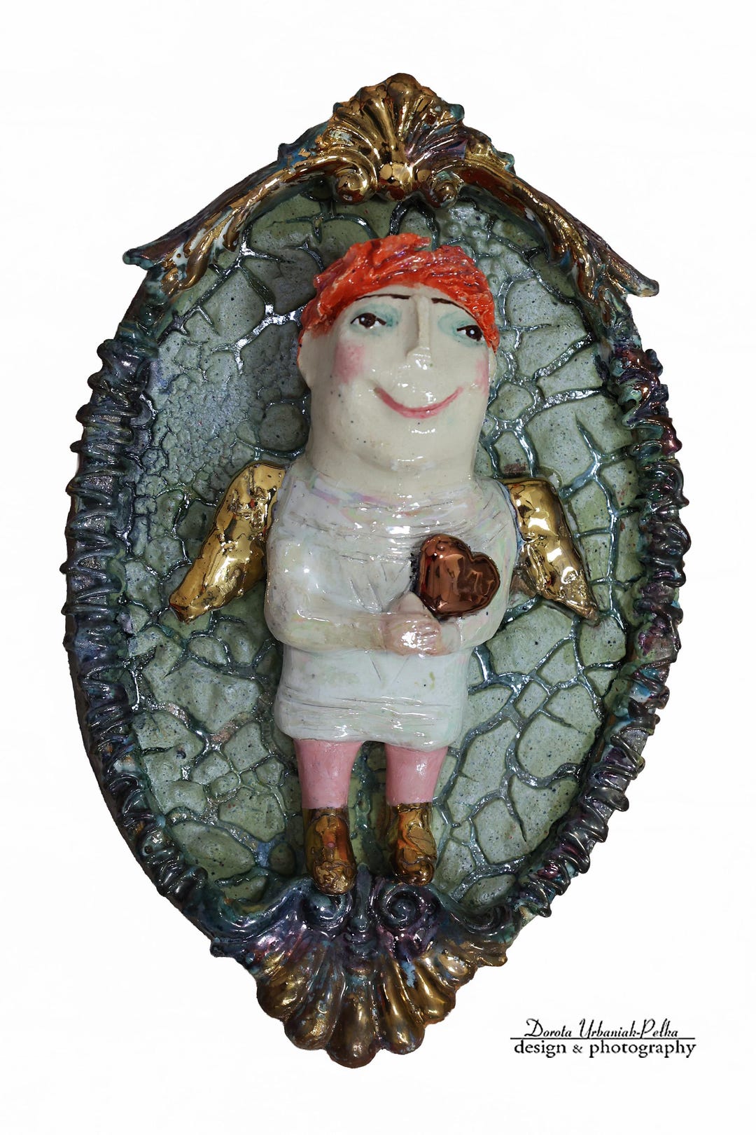 Handmade Ceramic Angel Tile: Golden Wings Bas-relief Wall Art - Etsy