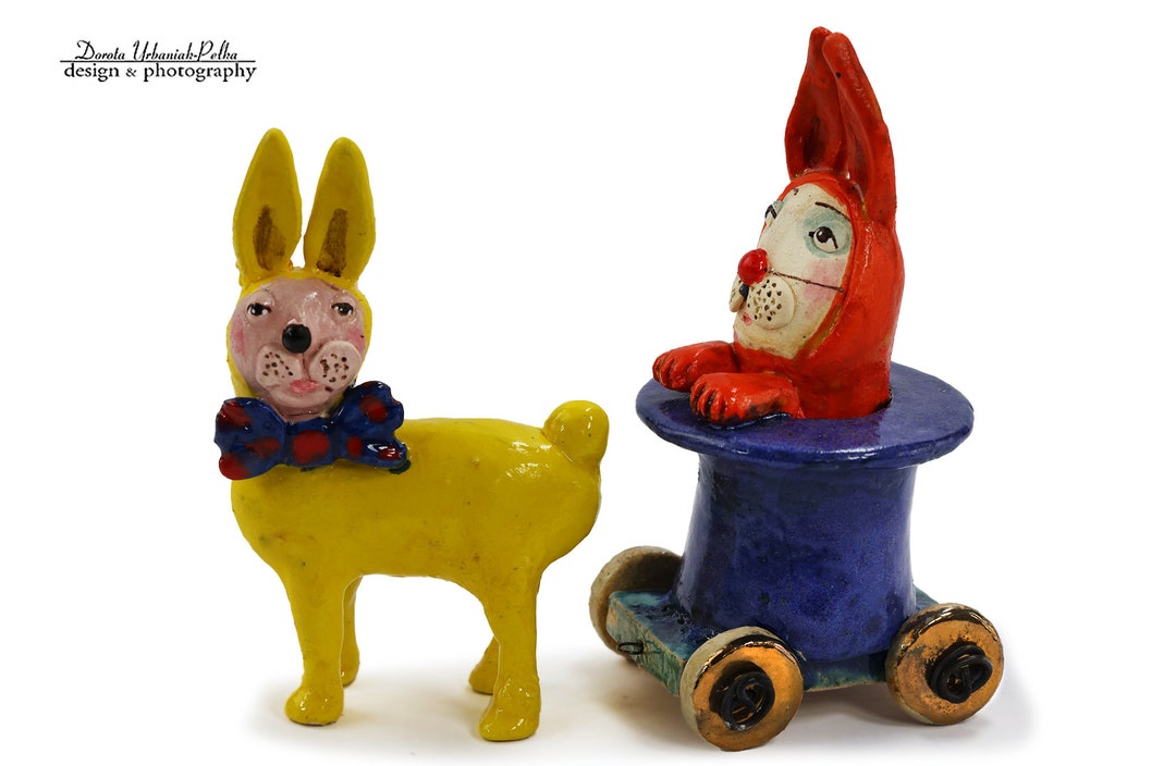 Lemon Rabbit and His Friend Who Pops Out of a Hat Set of Two Figurines ...