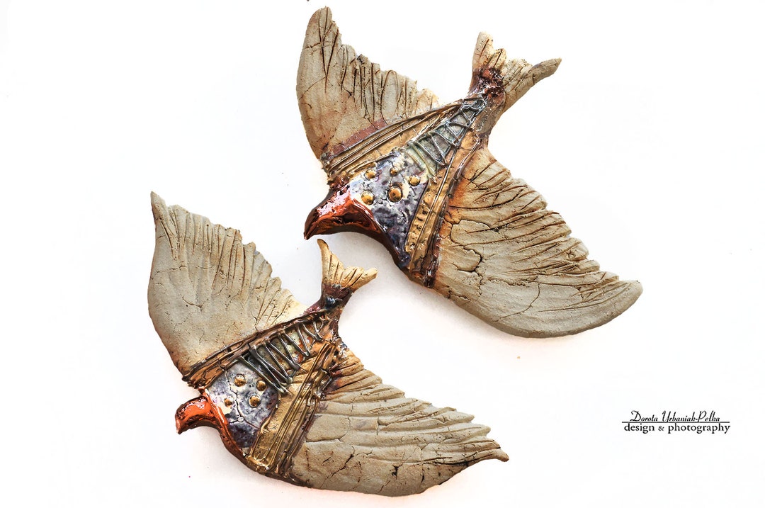A Pair of Chamotte Birds - Pigeons - Two Ceramic Birds on the Wall ...