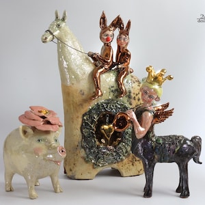 Pig With a Rose in Powder Pink - OOAK ORIGINAL Hand Built Collectable ...