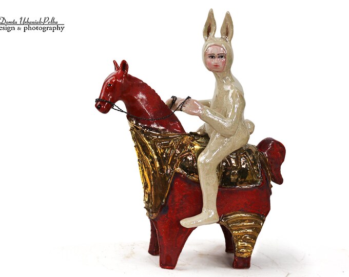Red Horse With a Carnival Rabbit on the Roads of the World Ceramic ...