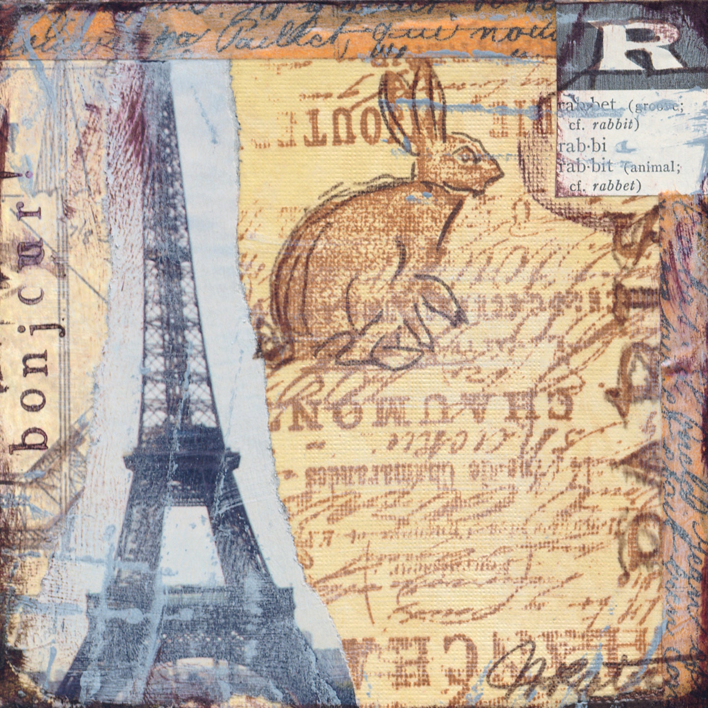 Rabbit Mixed Media 6x6 8x8 and 12x12 Print of Original | Etsy