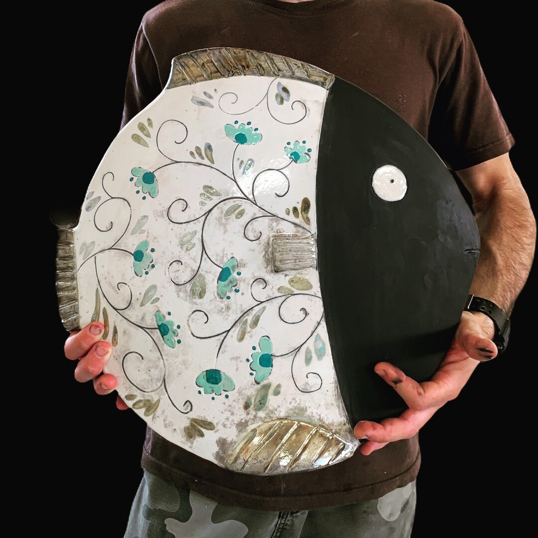 XL Ceramic Moonfish Sculpture / Unique Piece Handmade in Italy / Fish Home Decor / Raku Fish ...