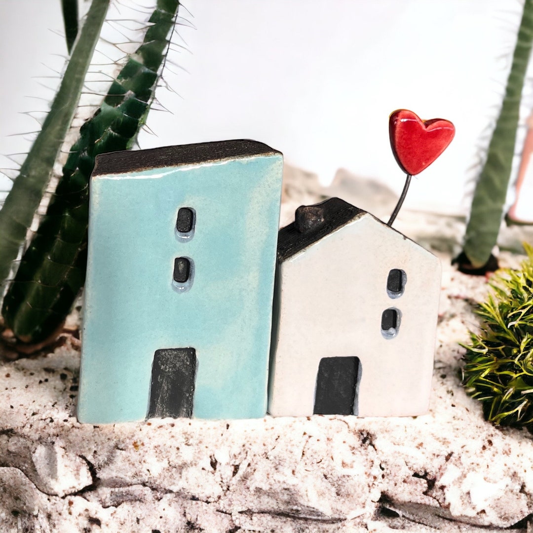 Set of 2 Small Ceramic Houses.splendid Collection of Sweet Little ...