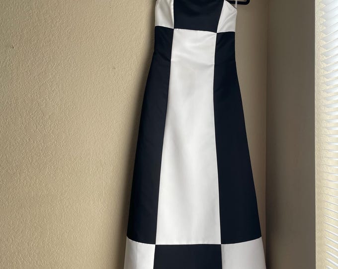 Vintage 1990’s Black and White Checker Print Strapless Formal Ball Gown ...
