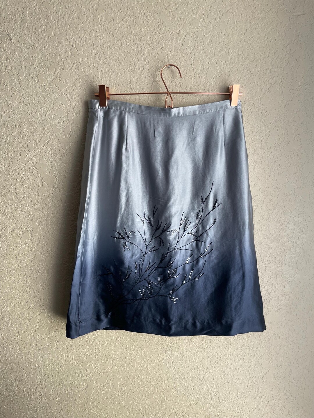 Vintage 1980’s Betty Barclay Silk Grey Blue Ombré High Waist Sequin ...