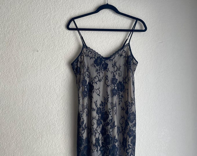 Vintage 2000’s Black Lace Sheer Overlay Slip Dress Teddy Lingerie Size ...