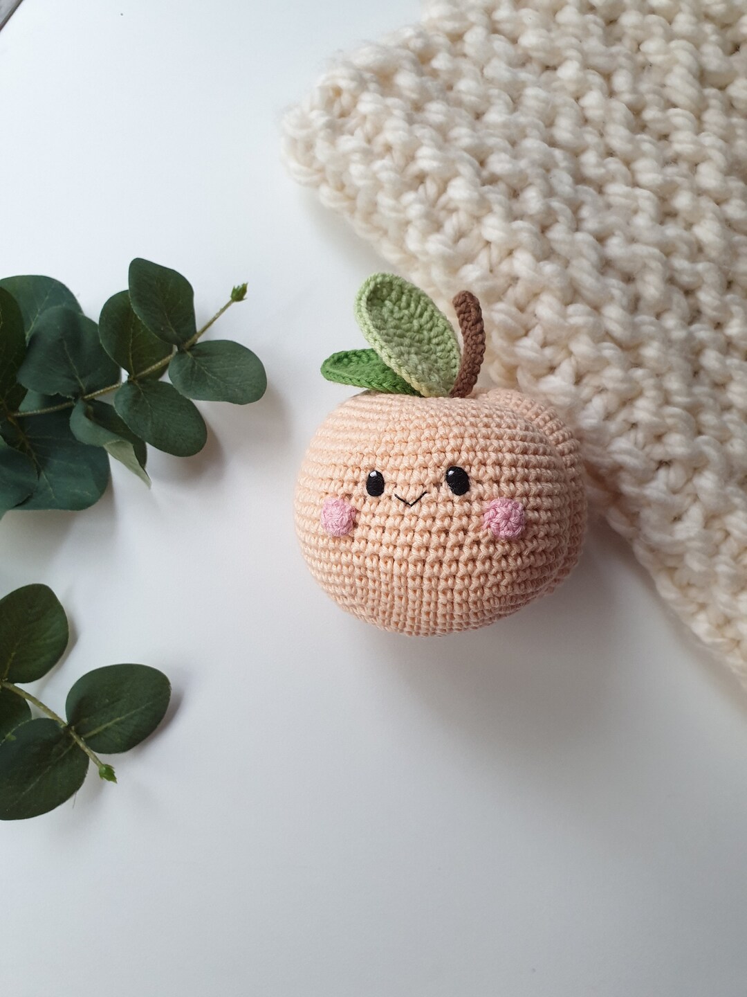 Big Crochet Peach Kawaii 1 Pc - Crochet Fruits Rattle Toys, Kids Toys ...