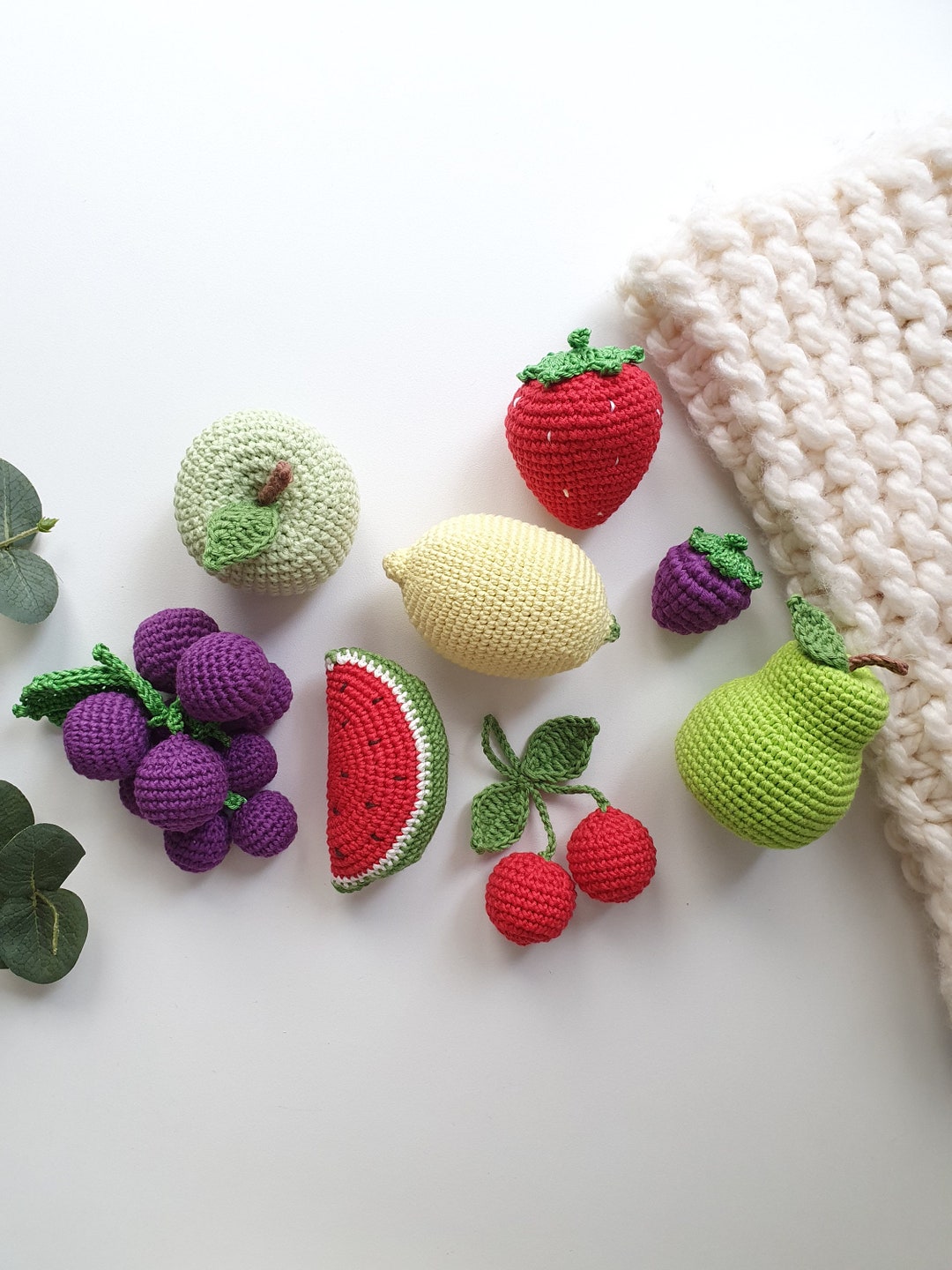 Crochet Baby Rattles Fruit Set 8 Pieces-strawberry,blackberry, Cherry ...