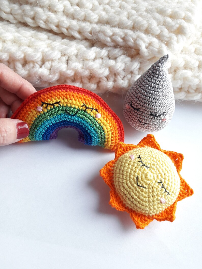 Toy Rainbow Rattle Closed Eyes Crochet Rattlescrochet - Etsy