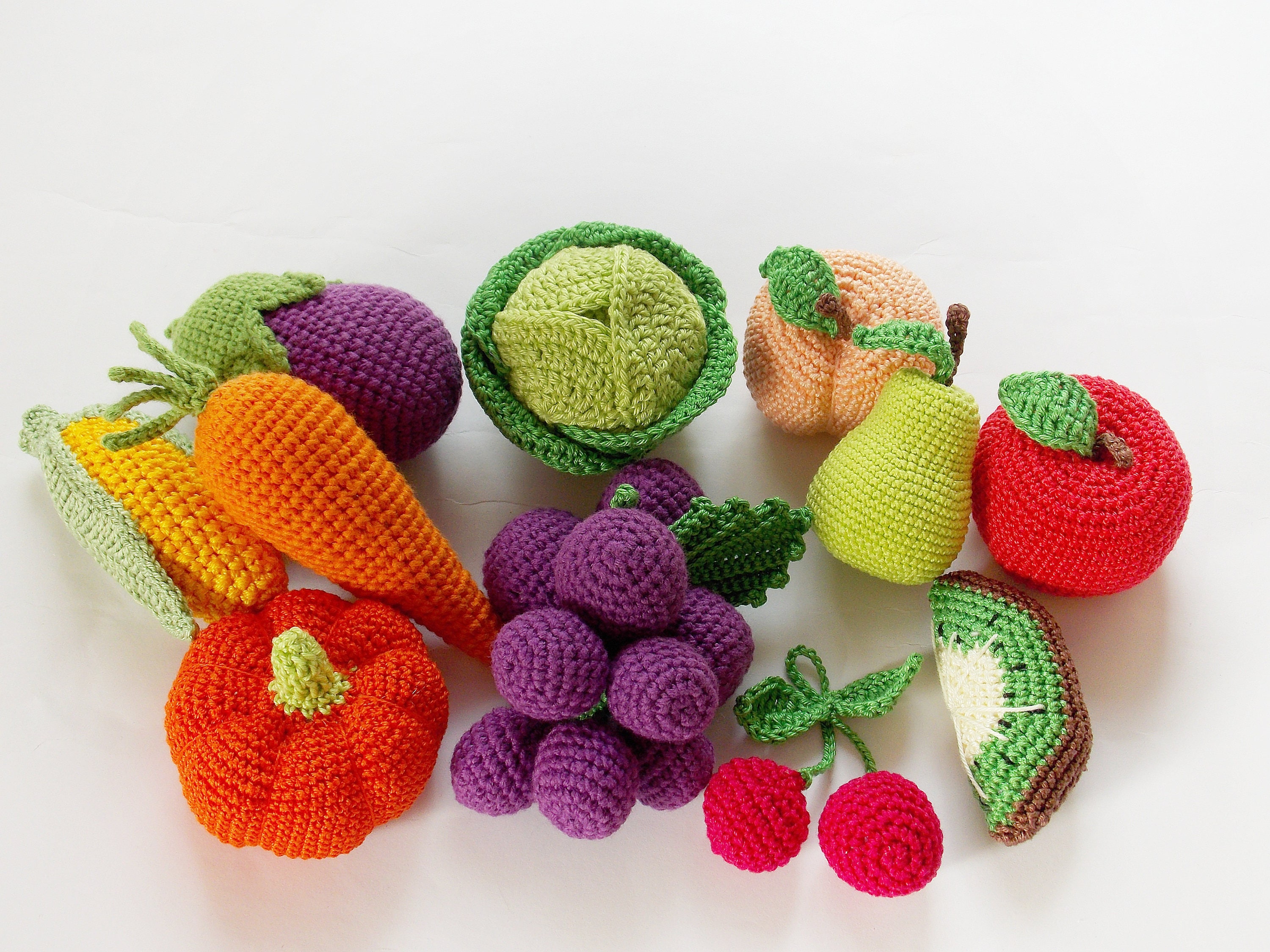 Crochet baby Rattle Fruits and Vegetables set of 11 | Etsy